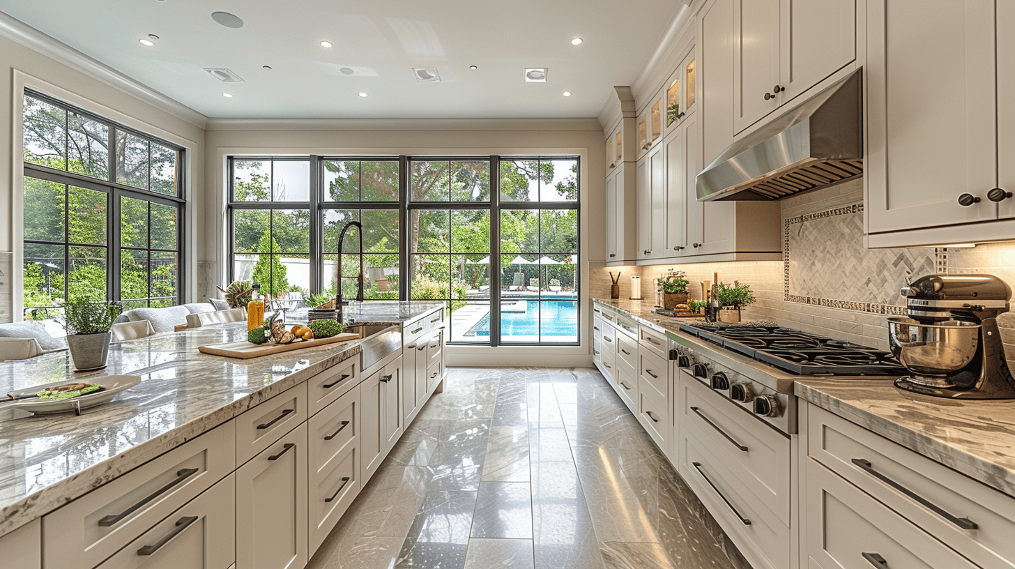 White Kitchen with Big Glass Windows Zoom Background ...