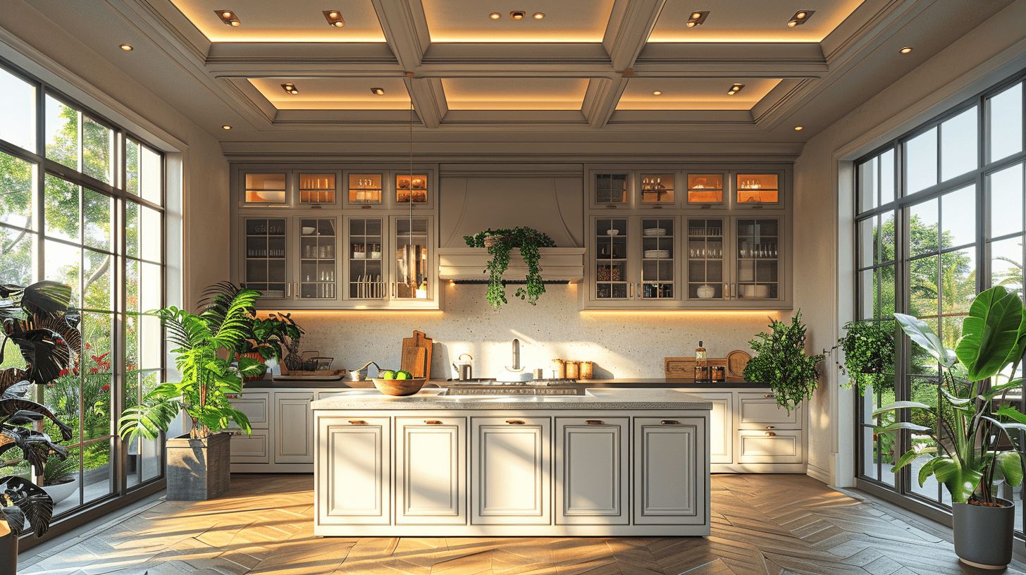 White California Style Kitchen Zoom Background – thezoombackgrounds.com