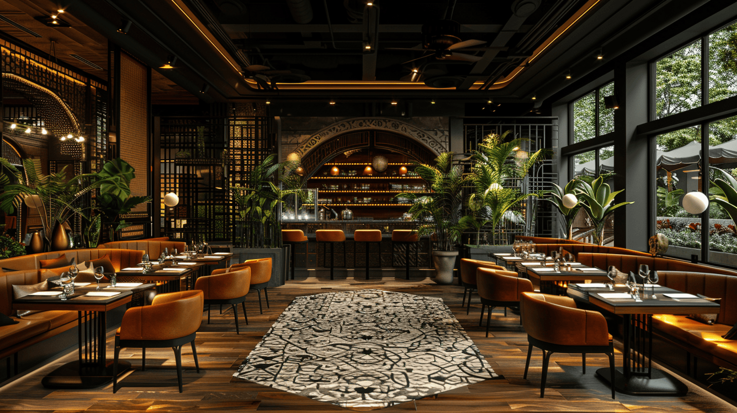 Contemporary Restaurant Interior Zoom Background – thezoombackgrounds.com