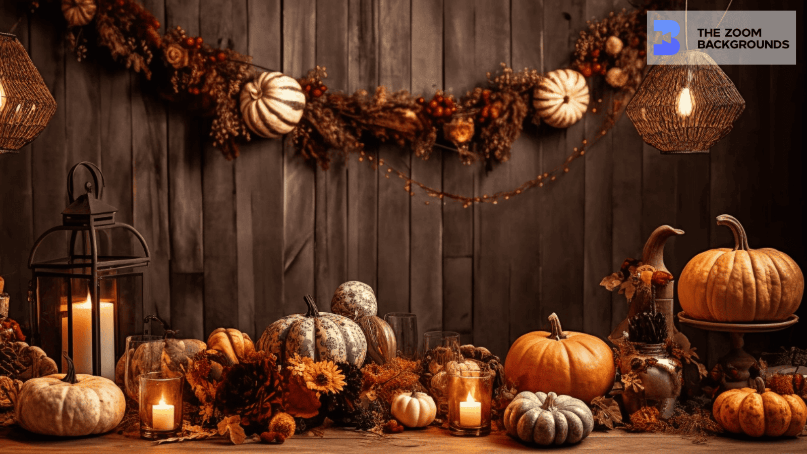 Rustic Pumpkin Decorations Zoom Background – thezoombackgrounds.com