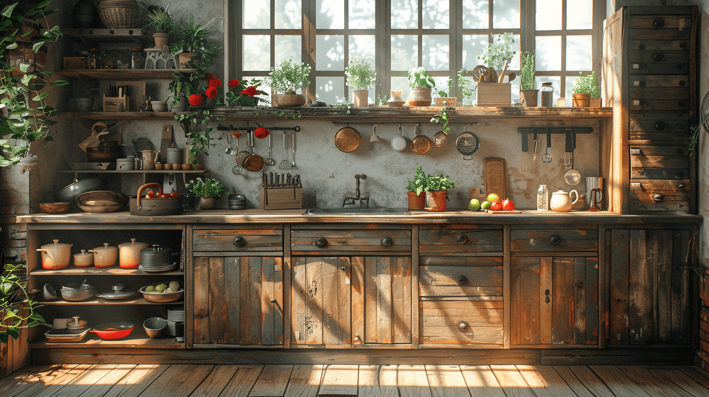 Rustic Style Kitchen Zoom Background – thezoombackgrounds.com