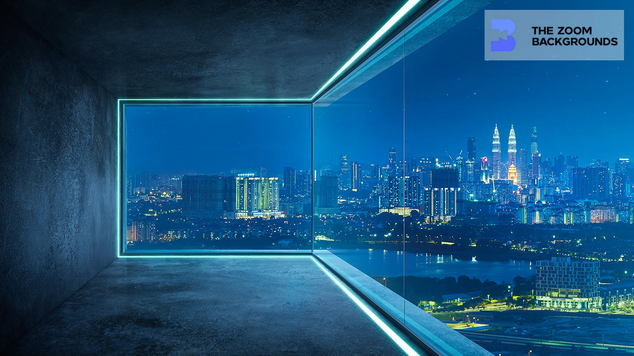 Unfurnished Loft Office With City Skyline and Structures Zoom Backgrou ...