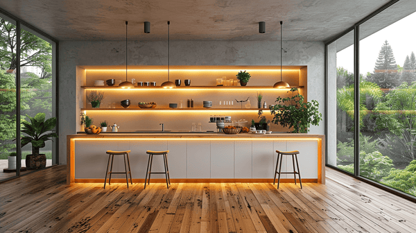 Fancy Kitchen with Light Design Zoom Background – thezoombackgrounds.com