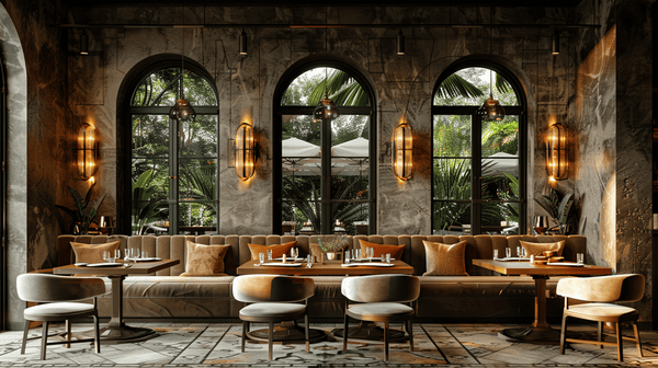 Elegant Industrial Restaurant Zoom Background – thezoombackgrounds.com