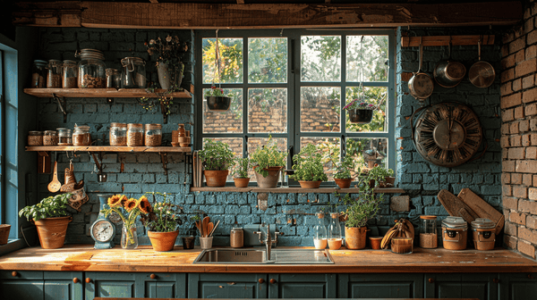 Blue Homey Kitchen Zoom Background – thezoombackgrounds.com