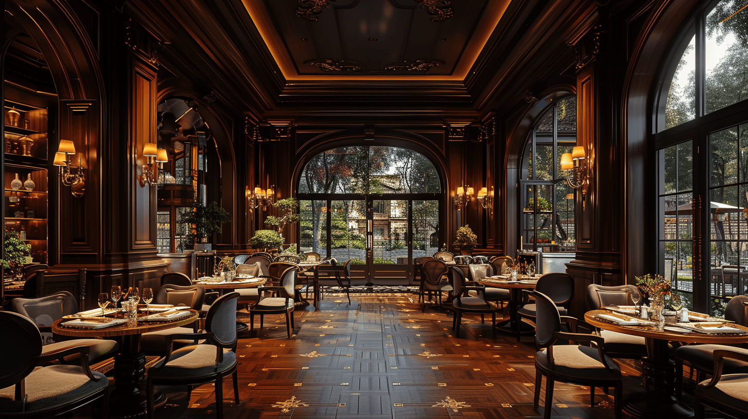 Luxurious Vintage Style Restaurant Zoom Background – thezoombackgrounds.com