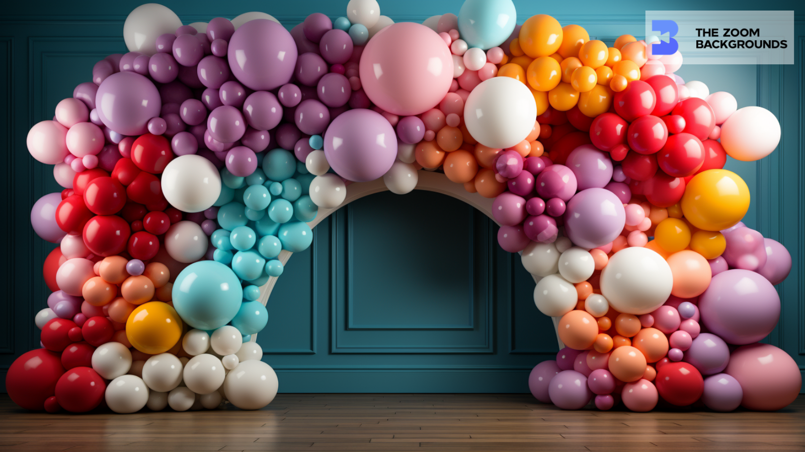 Rainbow Balloon Arch Zoom Background – thezoombackgrounds.com