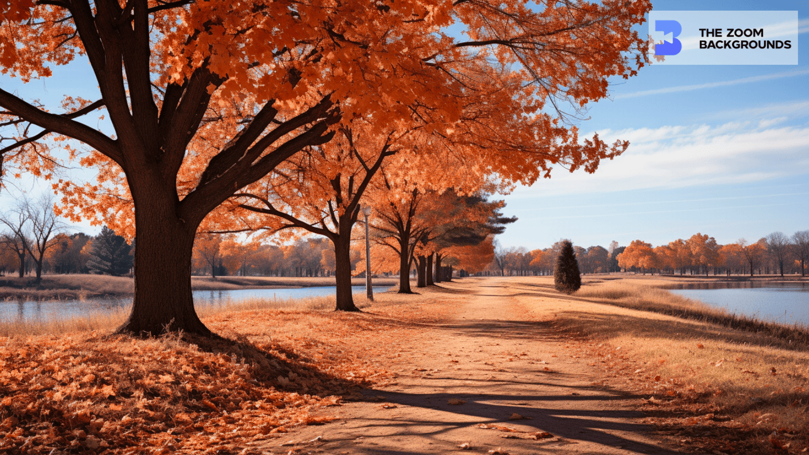 Fall Trees by Lake Zoom Background – thezoombackgrounds.com