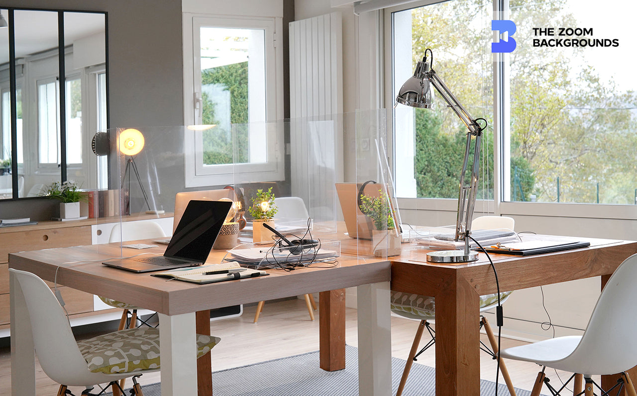 Open Office With Plexiglas Partitions Zoom Background ...