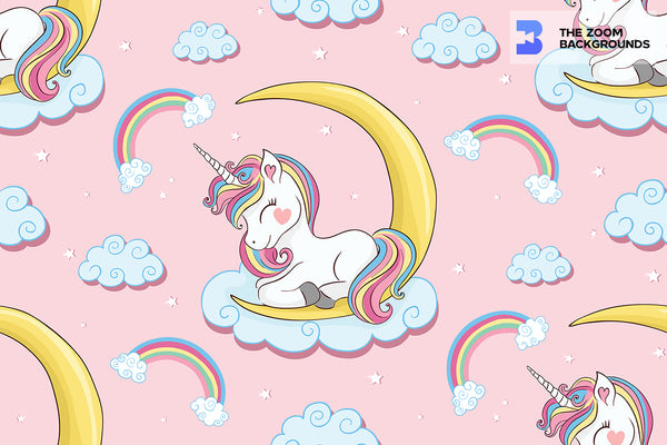 Cute Illustrated Pink Unicorn Zoom Background – thezoombackgrounds.com