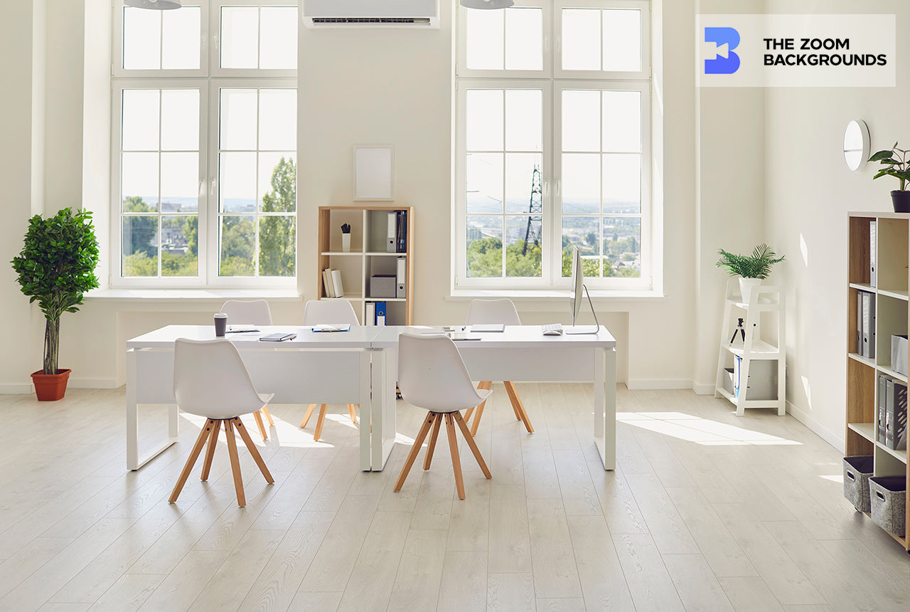 Cozy Light Office Room Interior Zoom Background – thezoombackgrounds.com