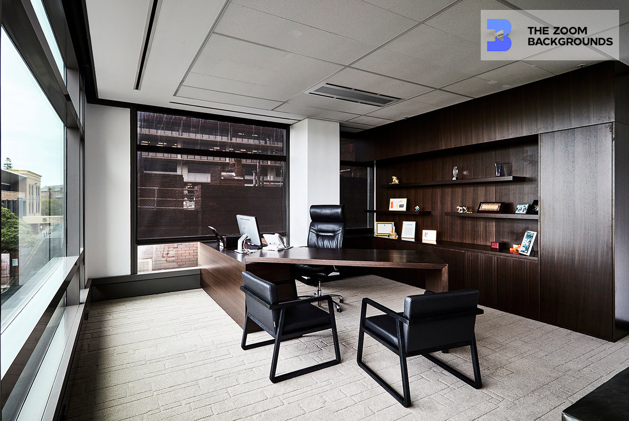 Luxury Corner Office Interior Zoom Background – thezoombackgrounds.com