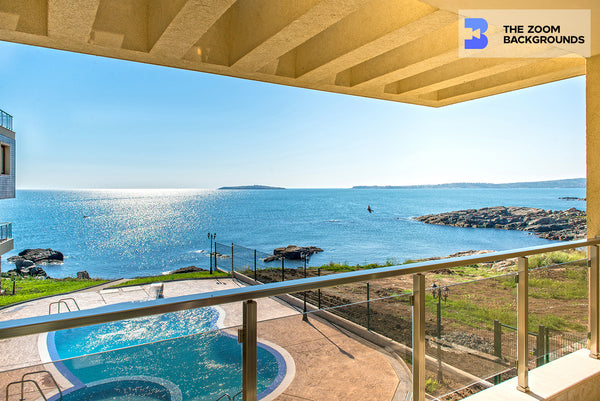 Outdoor Pool-View Apartment Building Zoom Background ...