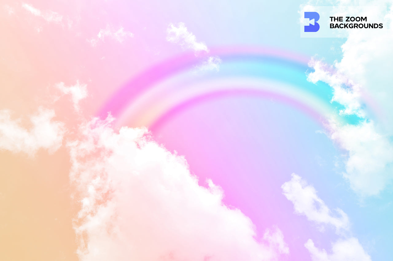 Fantasy Rainbow in Clouds on Pastel Backdrop Party Zoom Background ...