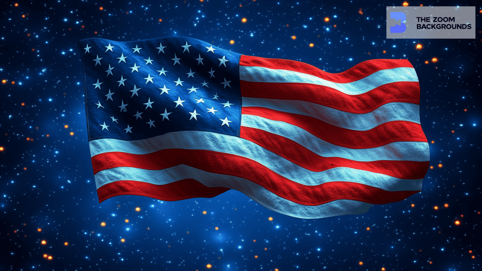 Waving American Flag in a Blue Sparkling Sky Zoom Background ...