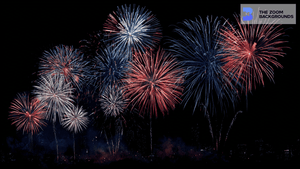 American Flag Colored Fireworks in Dark Sky Zoom Background ...