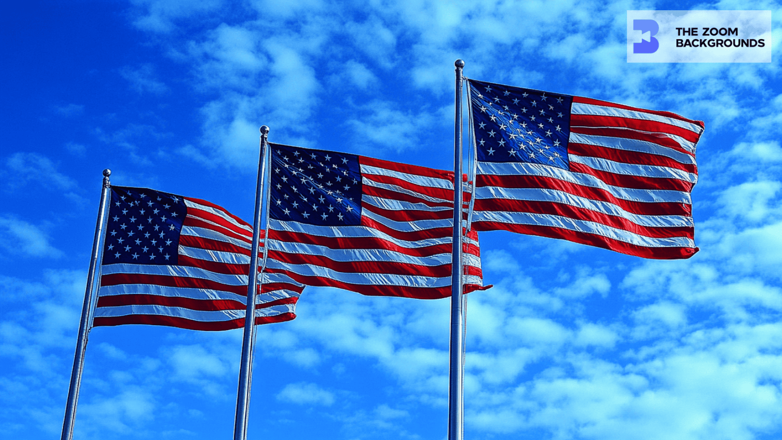 Three American Flag Poles with Blue Sky View Zoom Background ...