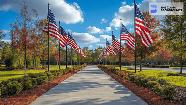 A Long Path Lined with American flags Zoom Background ...