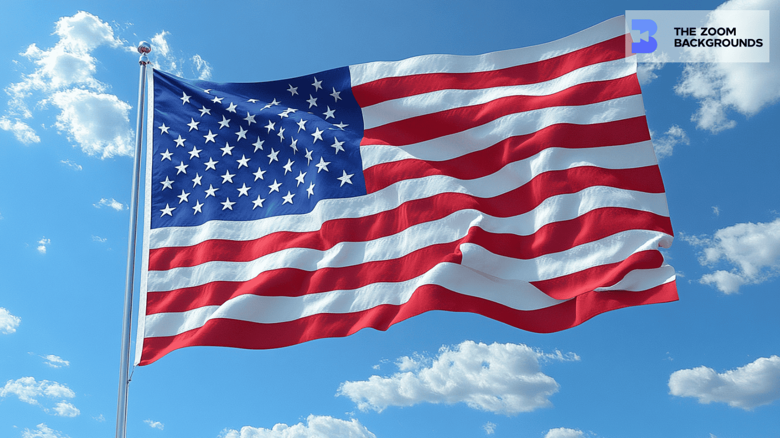 American Flag in a Blue Sky with Clouds Zoom Background ...