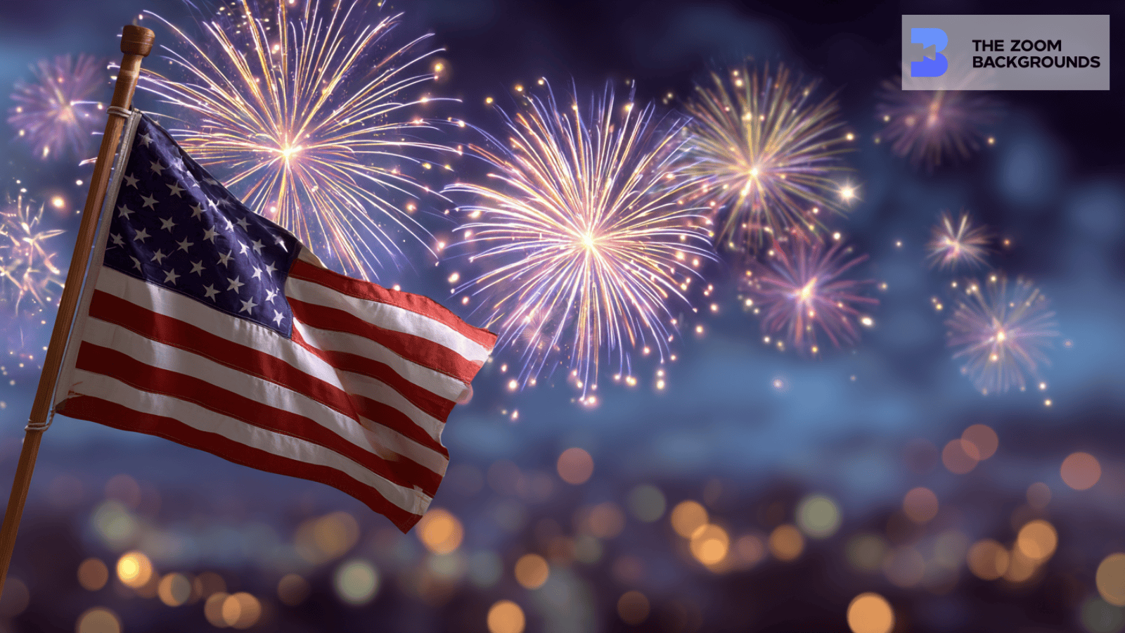 Light American Flag and Fireworks Zoom Background – thezoombackgrounds.com