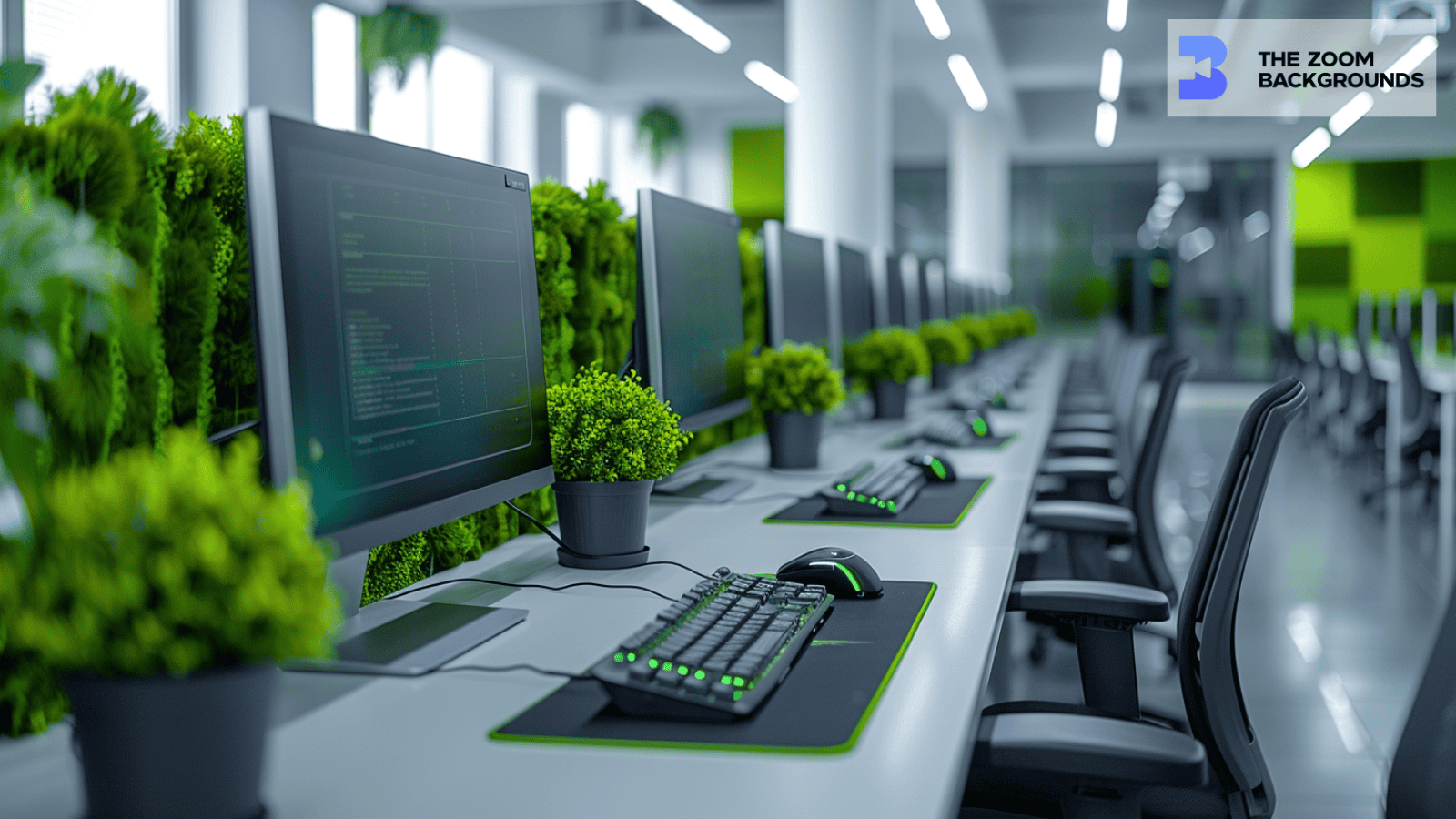 Call Center Office with Artificial Plants Zoom Background ...