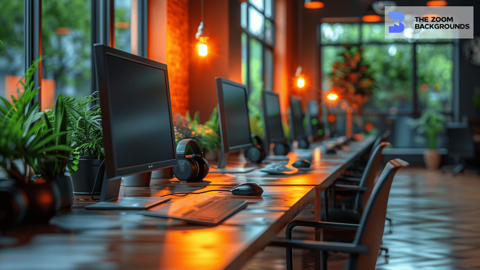 Red Light Accents Call Center Zoom Background – thezoombackgrounds.com