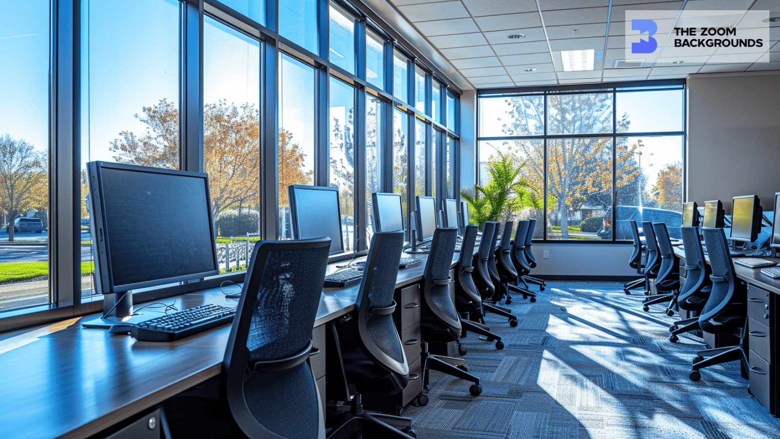 Glass Wall Call Center Office Zoom Background – thezoombackgrounds.com