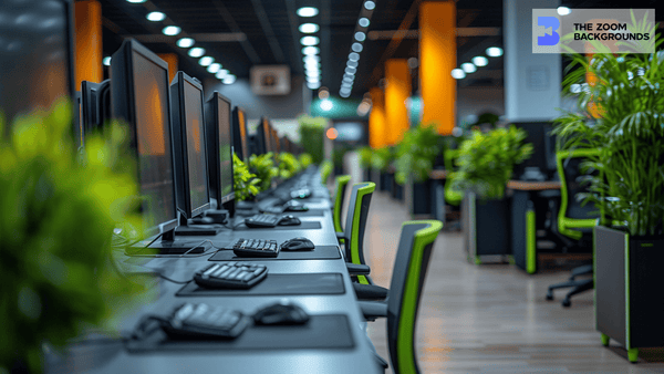 Green Plants Decor Call Center Zoom Background – thezoombackgrounds.com