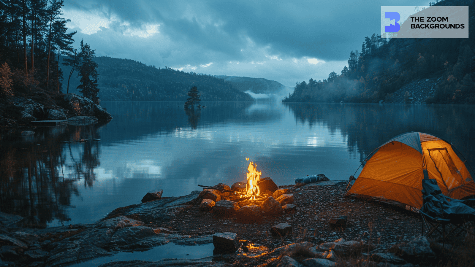Forest Lake View Camping Zoom Background – thezoombackgrounds.com