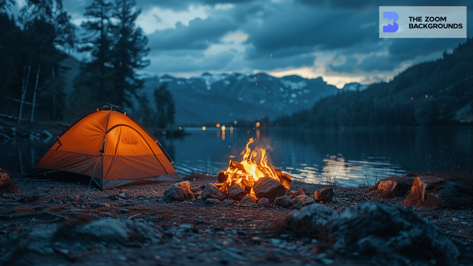 Snowy Mountain View Camping Zoom Background – thezoombackgrounds.com