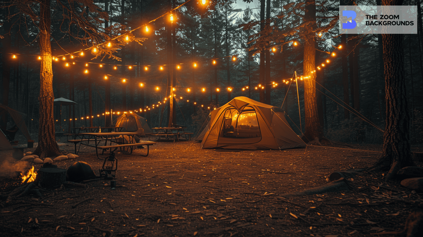 Camping Site in a Forest Zoom Background – thezoombackgrounds.com