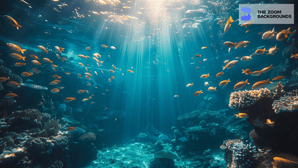 Blue Ocean with Sunlight Rays Zoom Background – thezoombackgrounds.com