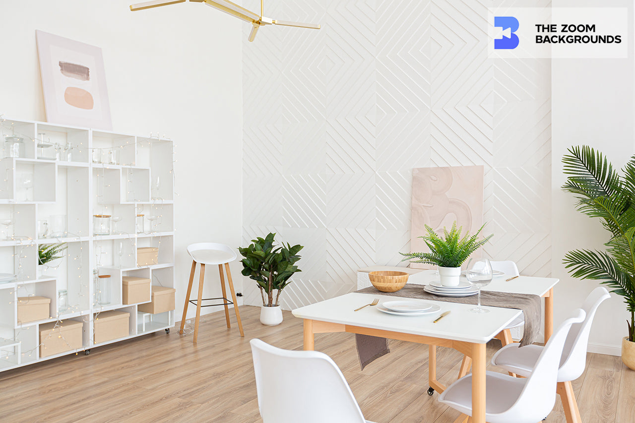 White, Simple Dining Room Scandinavian Design Zoom Background ...