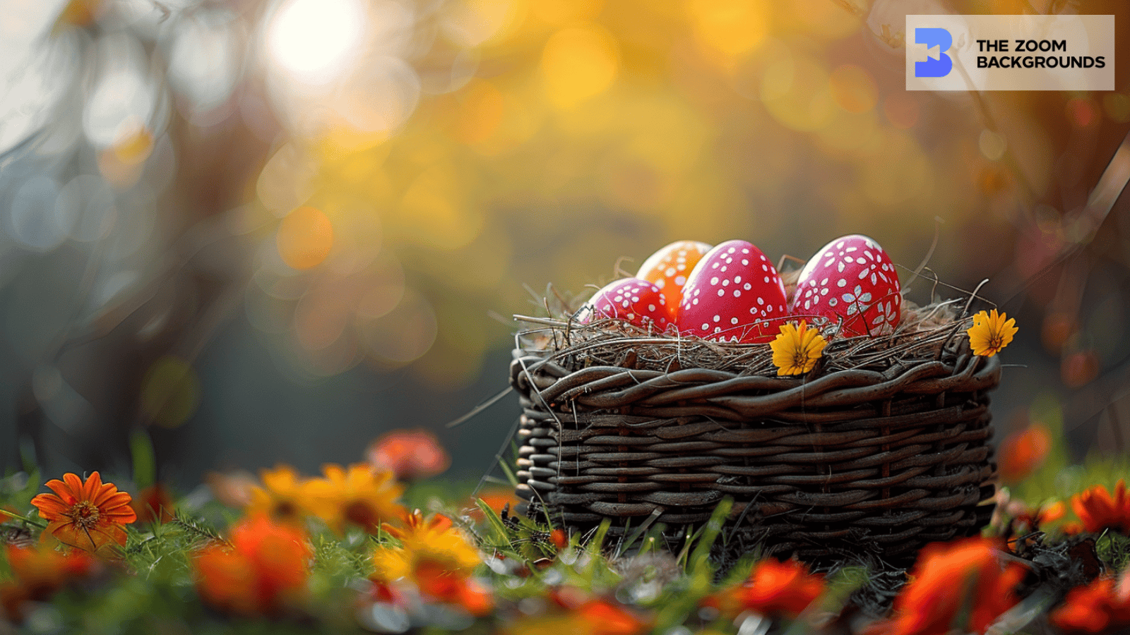 Easter Basket with Pink and Yellow Eggs Zoom Background ...