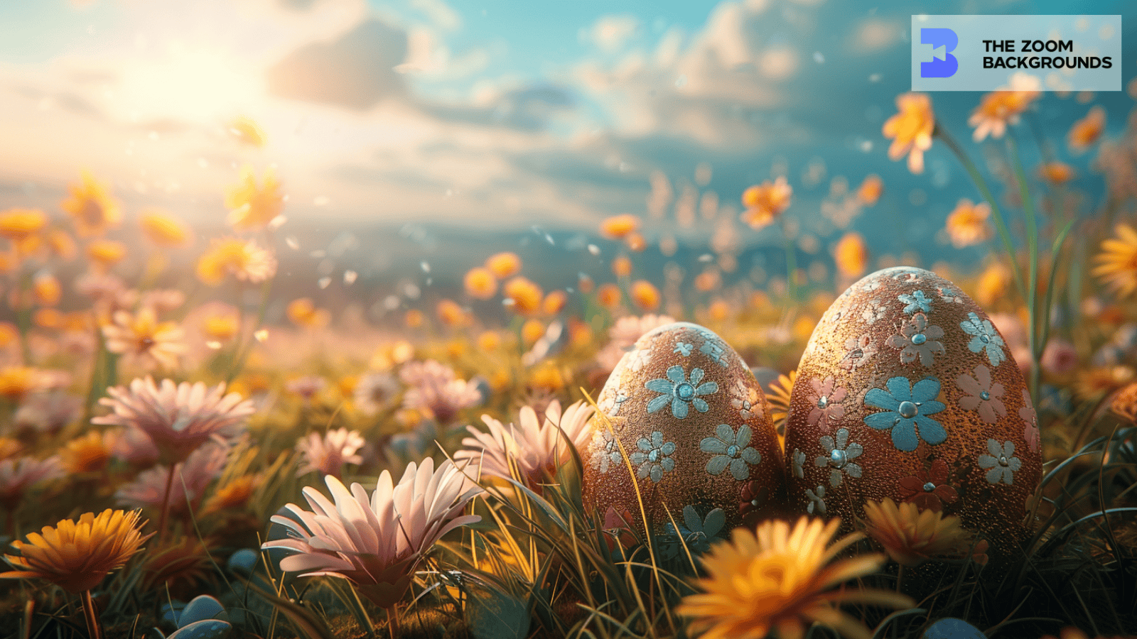 Pretty Easter Eggs in a Flower Field Zoom Background ...