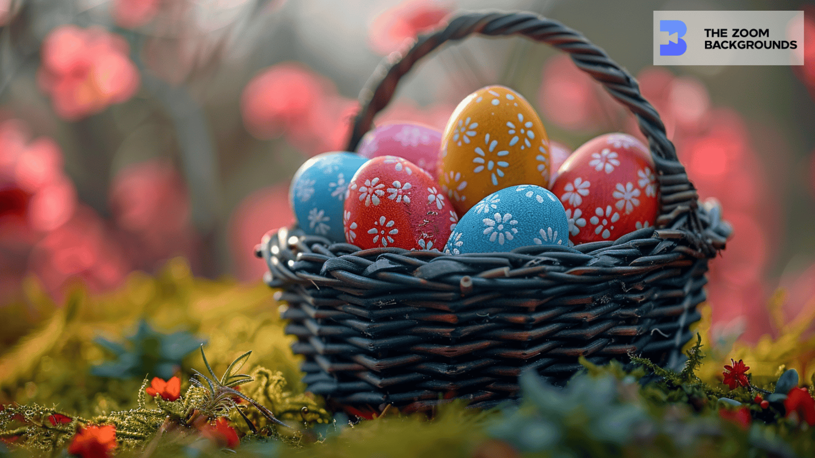 Cute Easter Eggs Basket Zoom Background – thezoombackgrounds.com