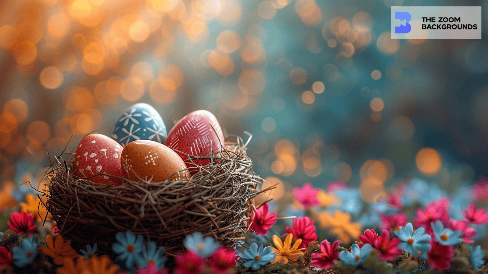 Easter Egg Basket with Bokeh Lights Zoom Background ...