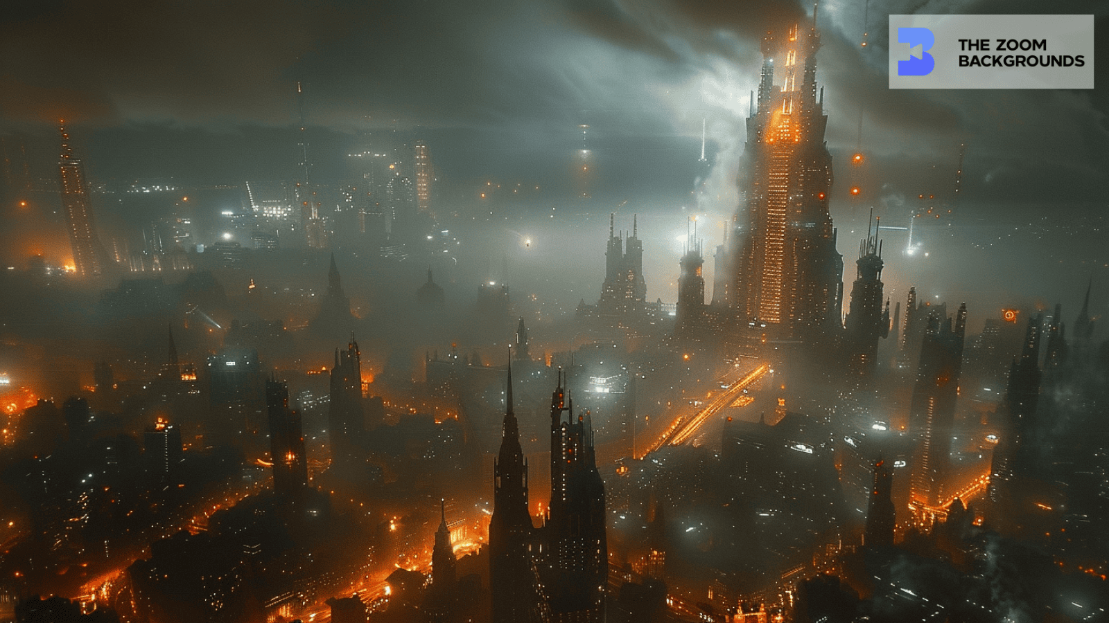 Gotham City with Orange Lights Zoom Background – thezoombackgrounds.com