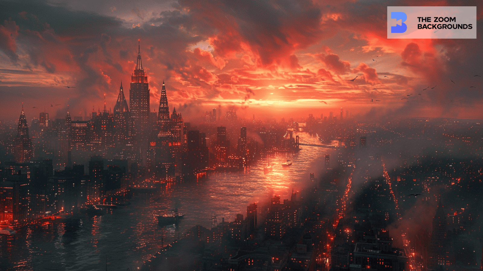 Gotham City with Red Sky Zoom Background – thezoombackgrounds.com