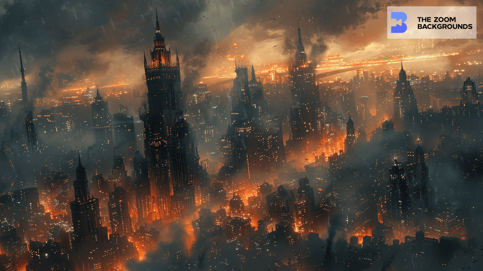Orange Gotham City with Smokes Zoom Background – thezoombackgrounds.com