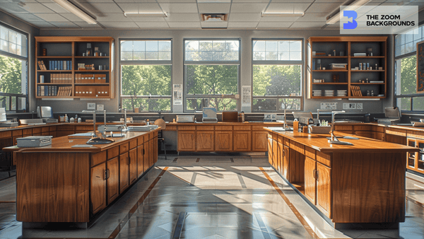 Science Laboratory with Wooden Lavatory Zoom Background ...