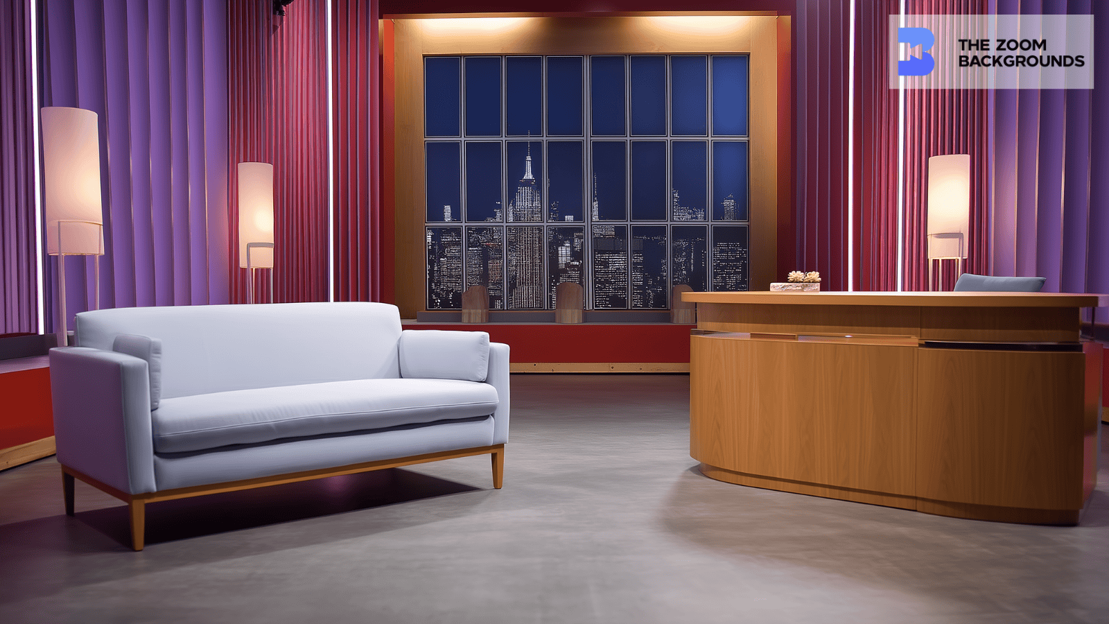 Set with a Refined Desk and a 3-seater Sofa Talk Show Zoom Background ...
