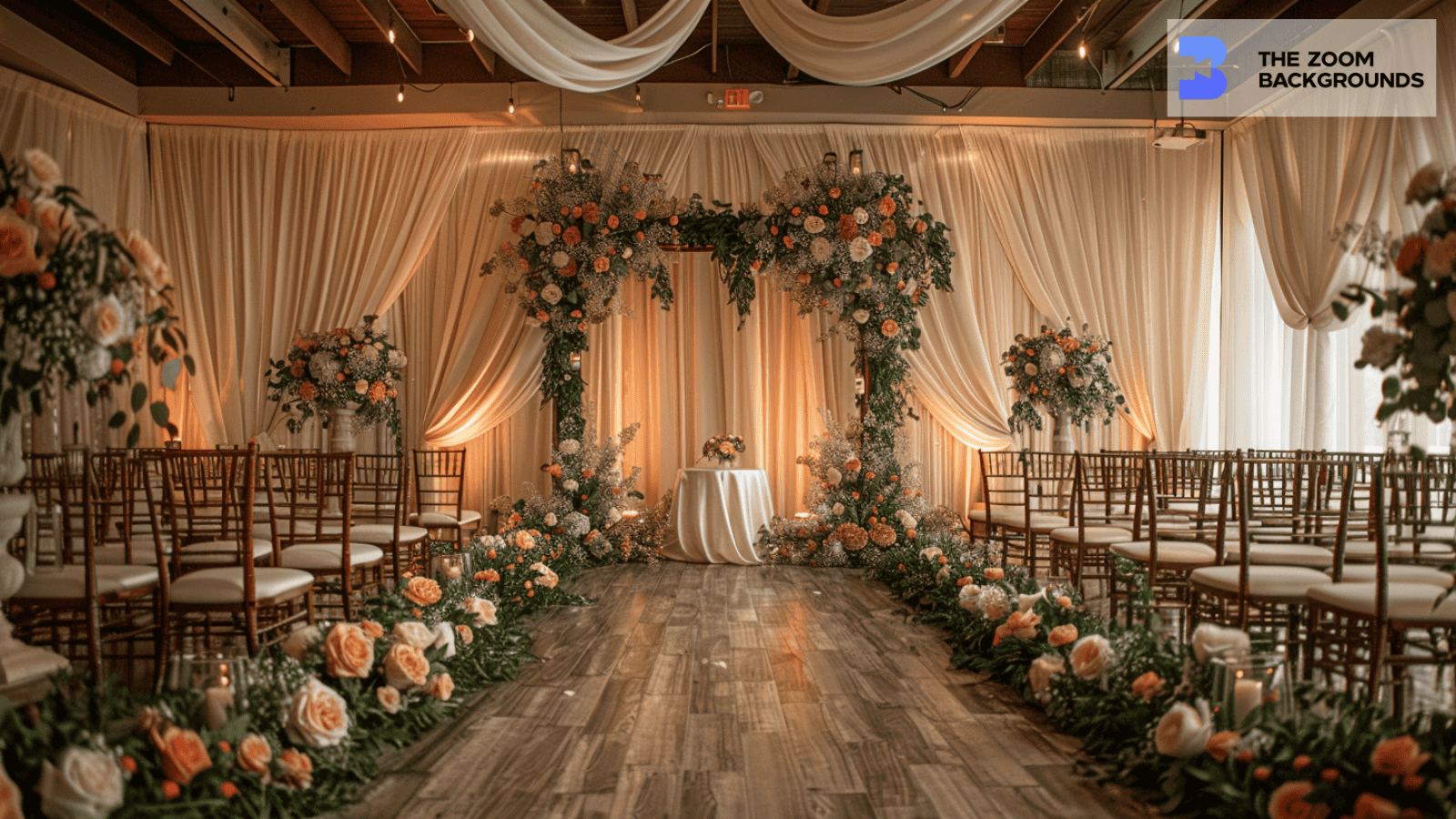 Peach with Greenery Wedding Zoom Background – thezoombackgrounds.com