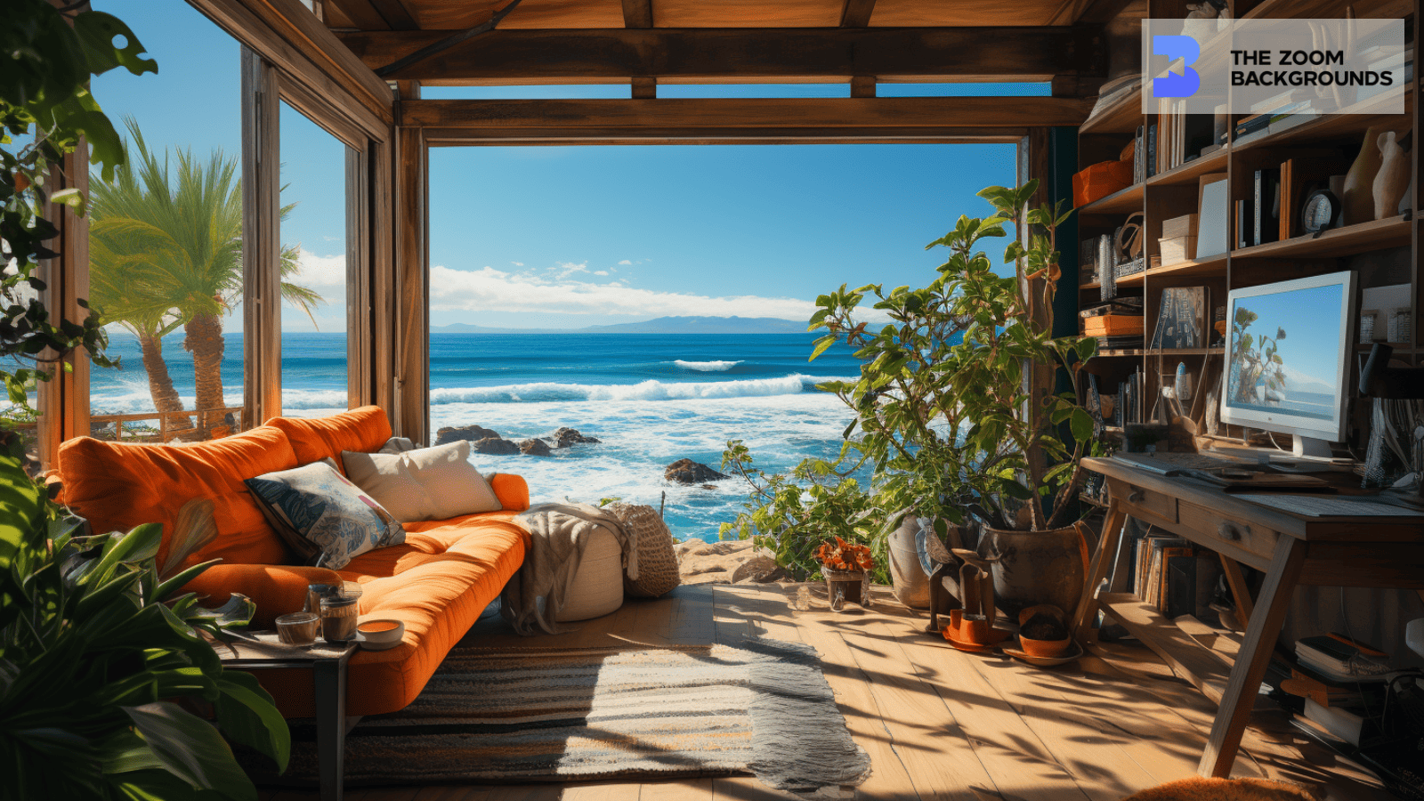 Northwest Coast View Reading Nook Zoom Background – thezoombackgrounds.com