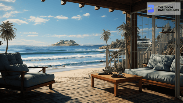 Beachfront Haven Office Zoom Background – thezoombackgrounds.com