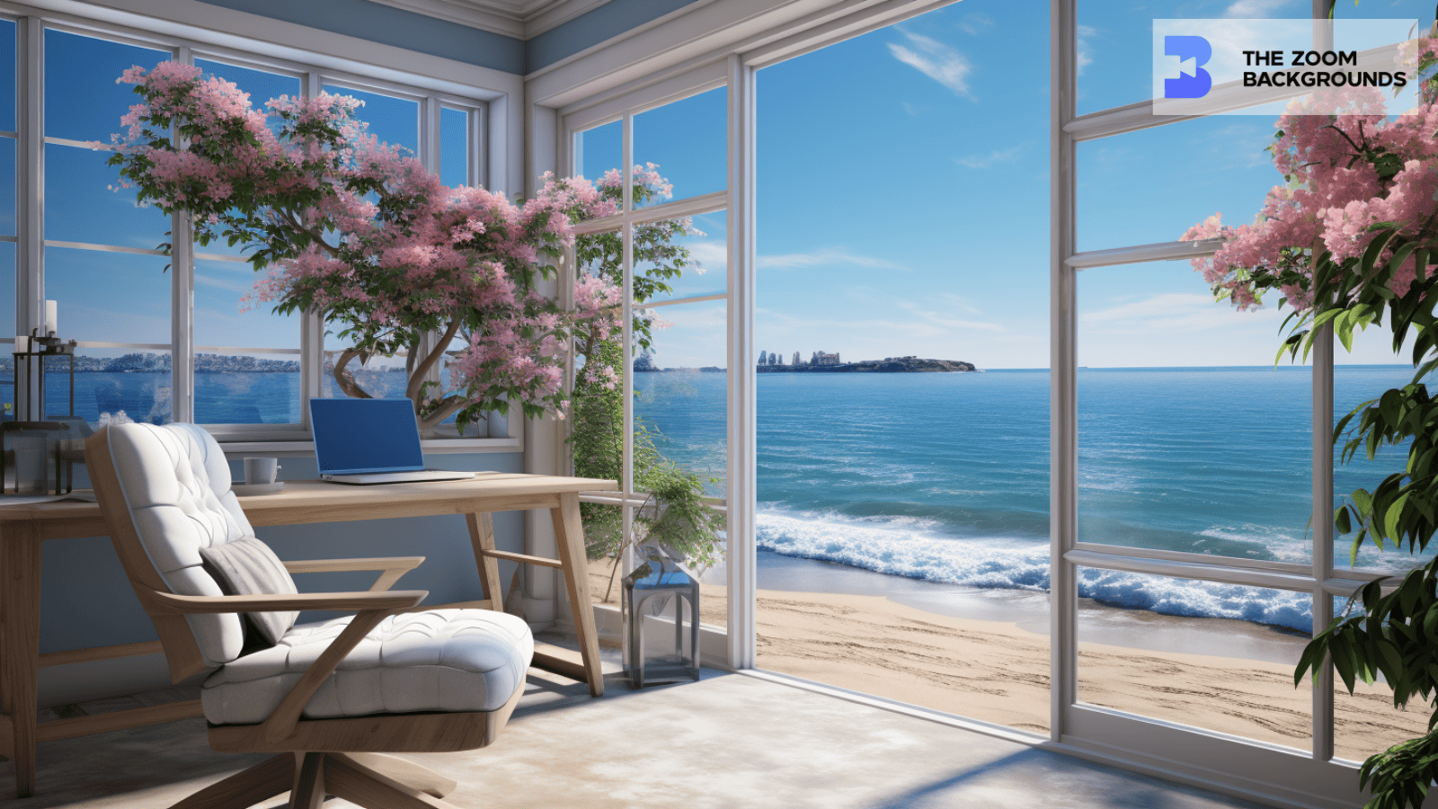 Oceanview Flowers Studio Retreat Zoom Background – thezoombackgrounds.com