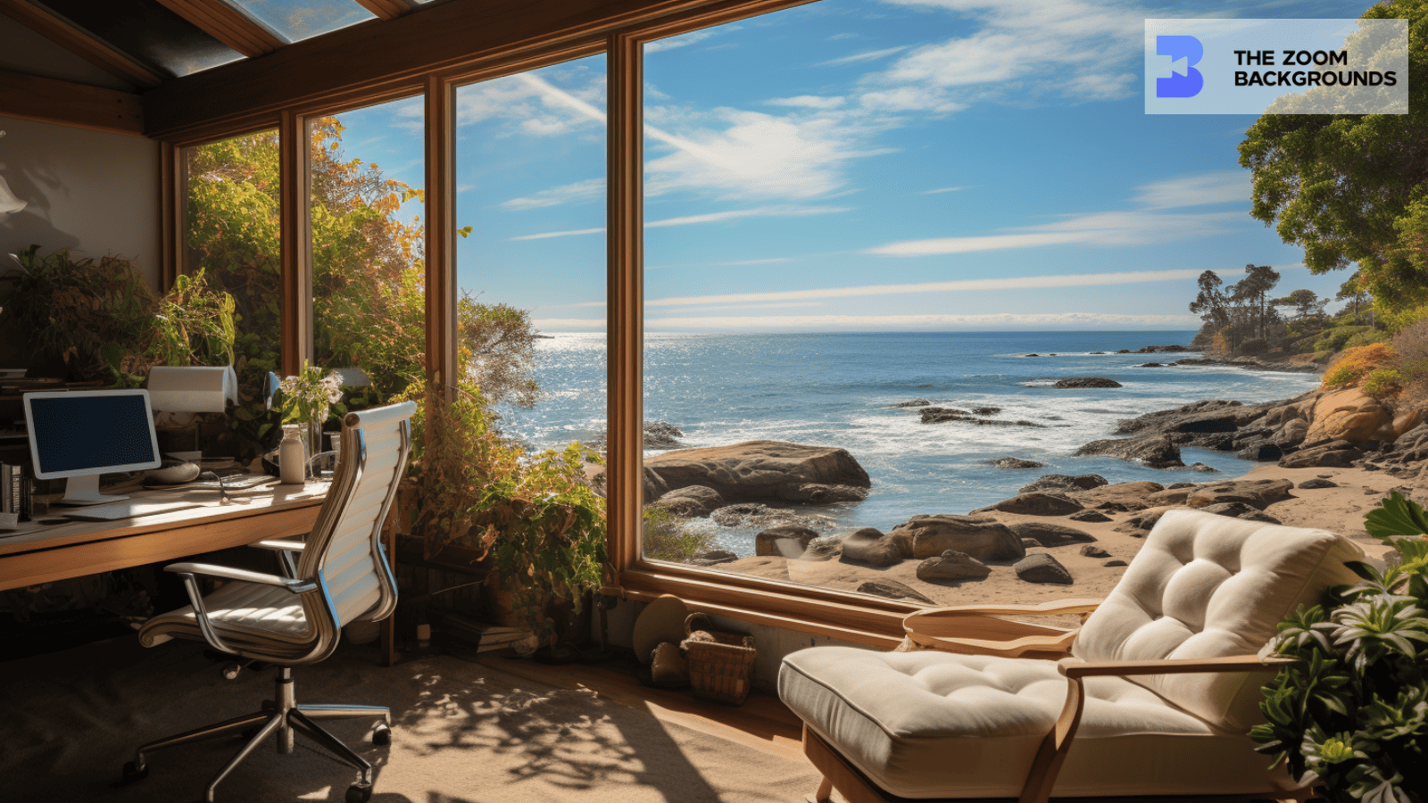 Northwest Rocky Coast Office View Zoom Background – thezoombackgrounds.com