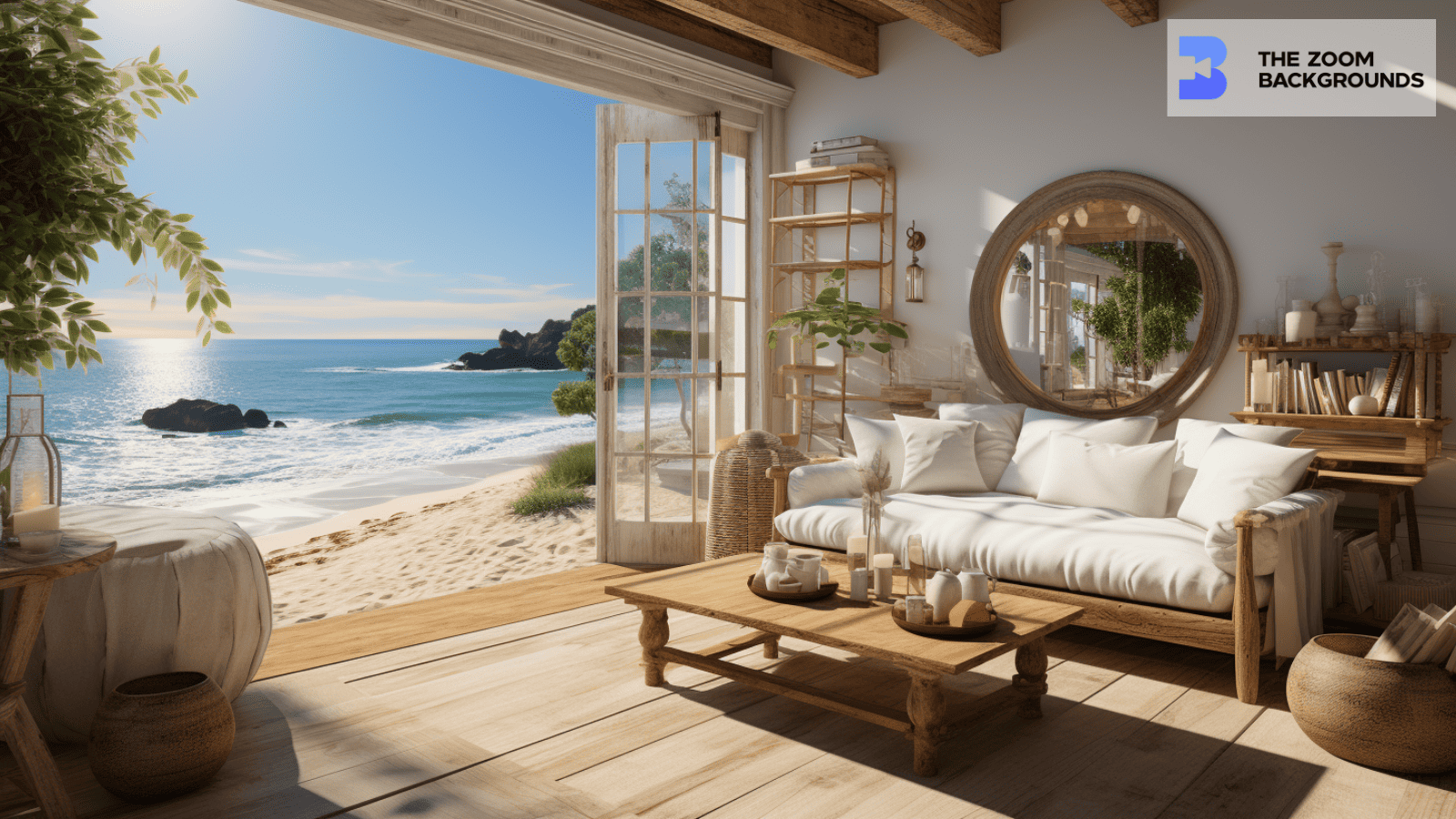 Coastal Beachside Office Nook Zoom Background – thezoombackgrounds.com